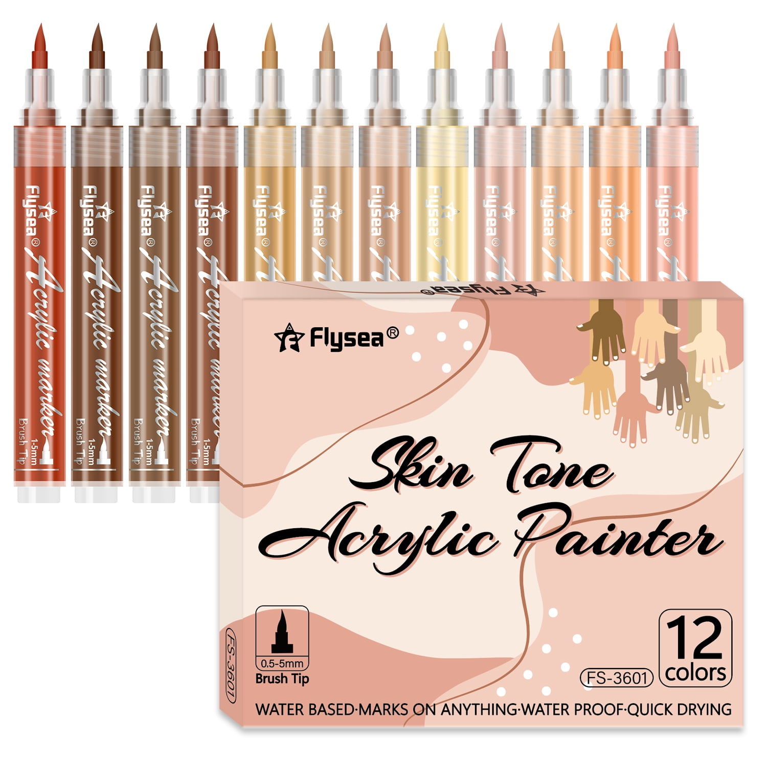 Acrylic Paint Pens Brush Tip,Valve-action Structure,12 Skin Tone Colors ...