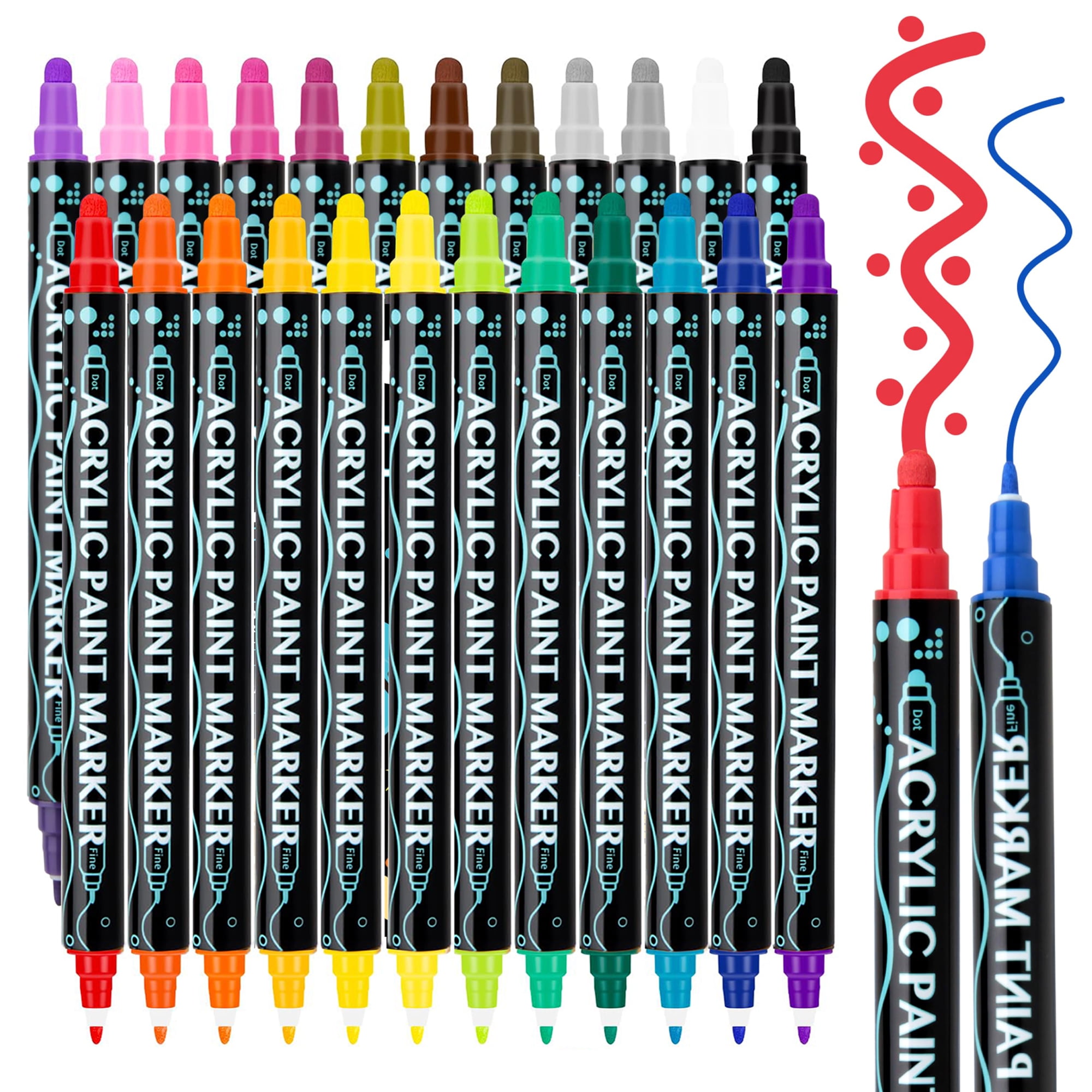 BUSATIA Acrylic Paint Marker, Fine, Multicolor, 24 Pieces - Walmart.com