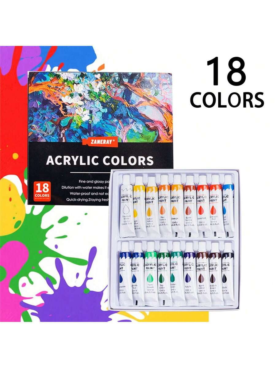Acrylic Paint Set, 12/18/24-Color Professional Art Paint | Multi-Color ...