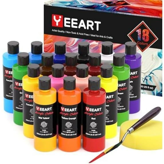Acrylic Paint Set - 18 Colors, 8.45oz Large Bottles, Rich Pigmented ...