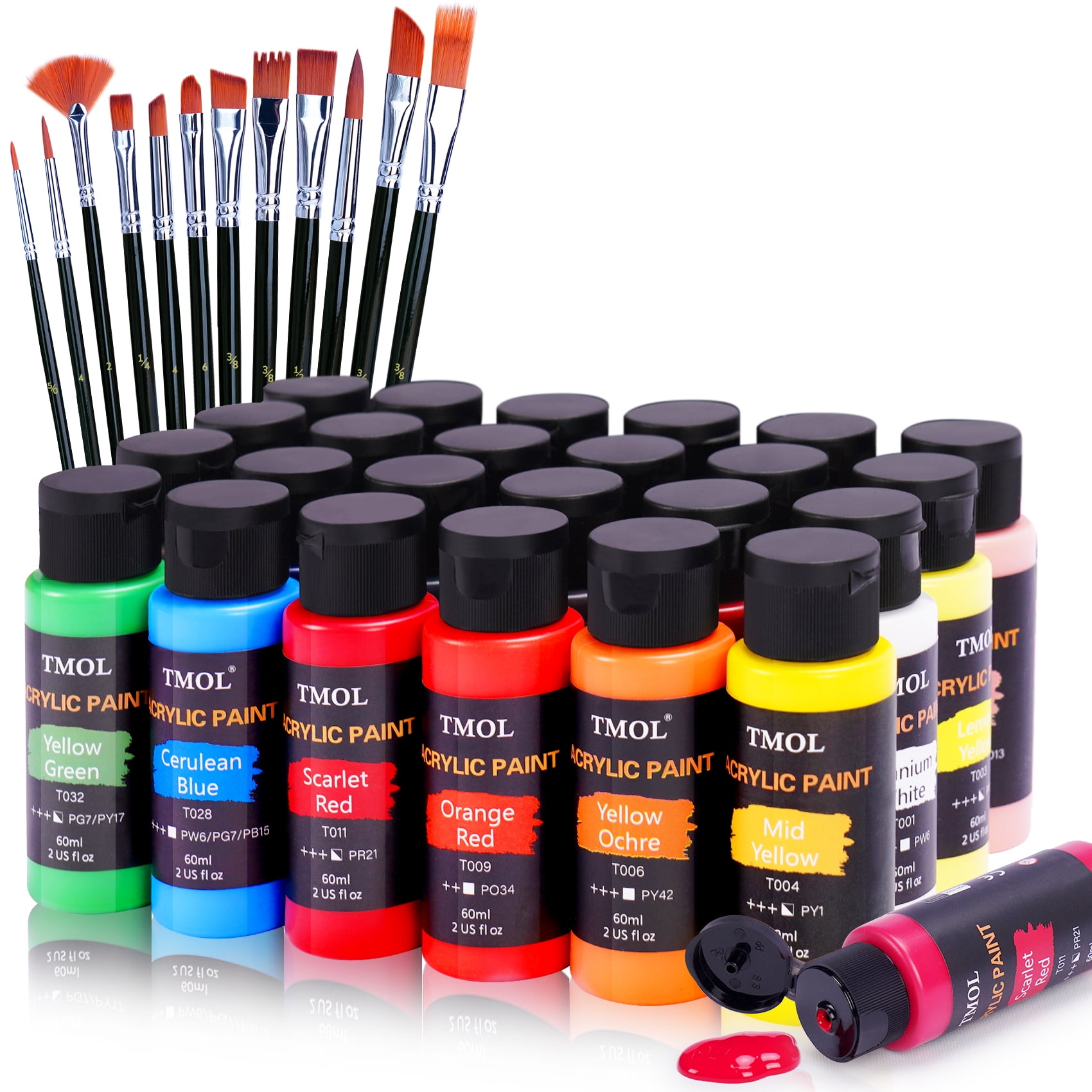 24-Color Acrylic Paint Set with 12 Brushes for Canvas, Wood, Ceramic ...