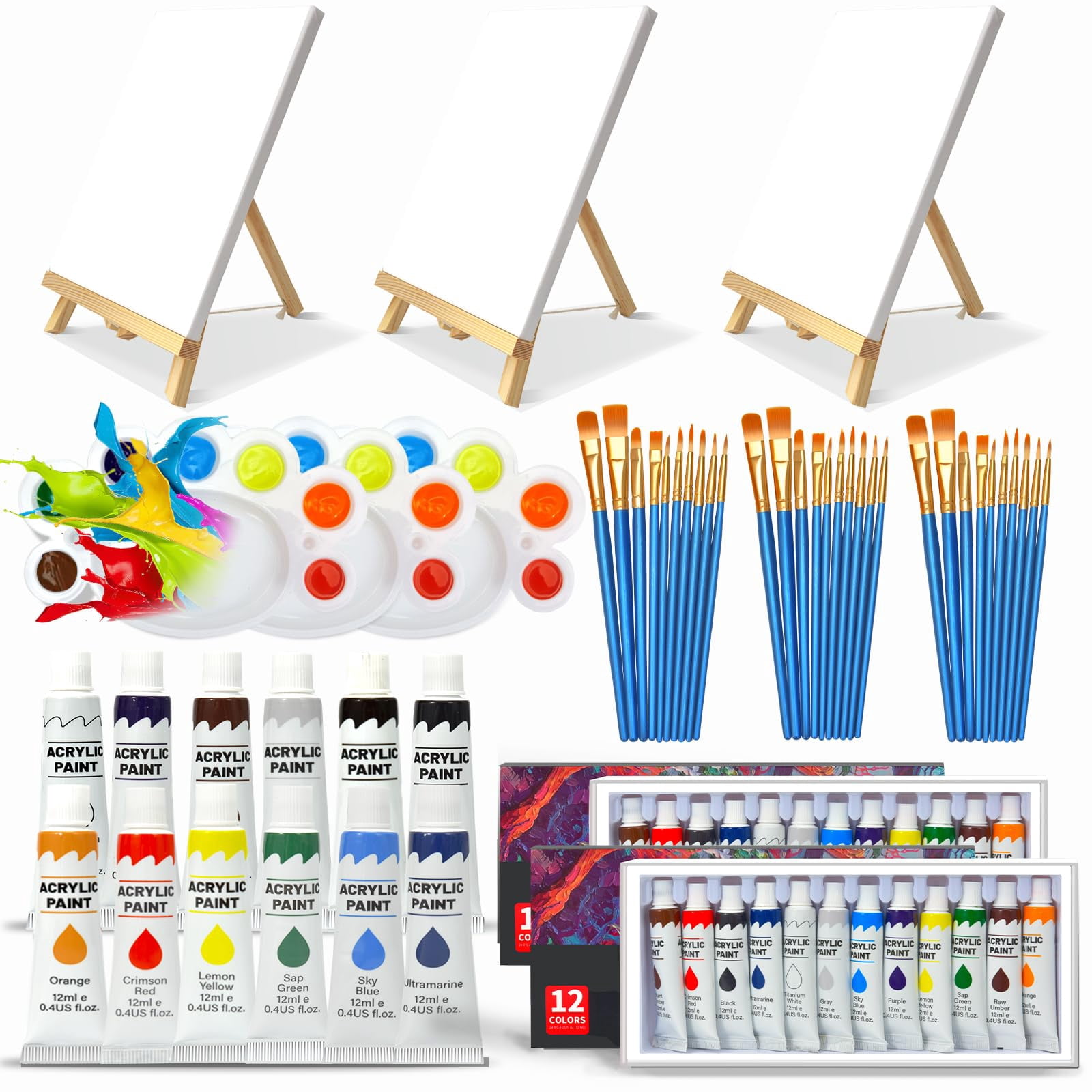 Acrylic Paint Set 75Pcs Painting Supplies BSL1 with 3 * 12 Colors ...