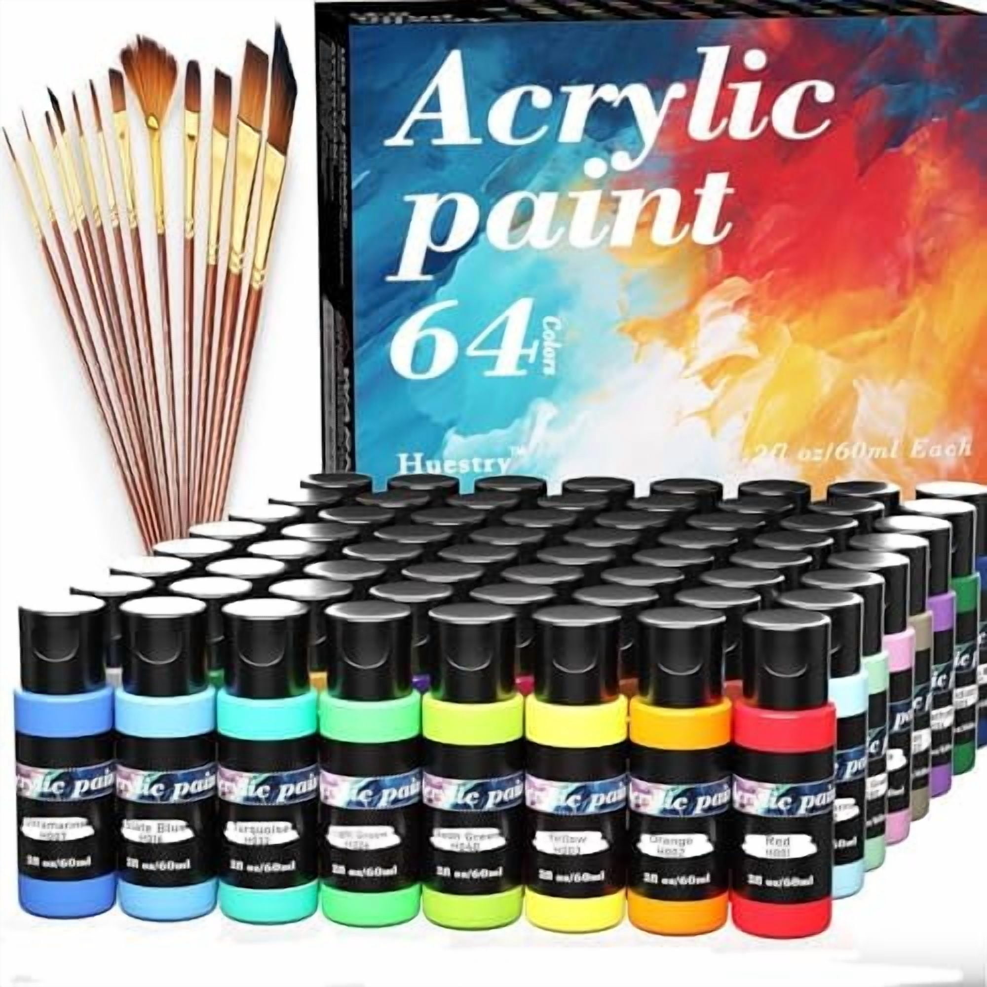 Acrylic Paint Set 76 PCS of 64 Colors 2fl oz 60ml Bottles with 12 ...