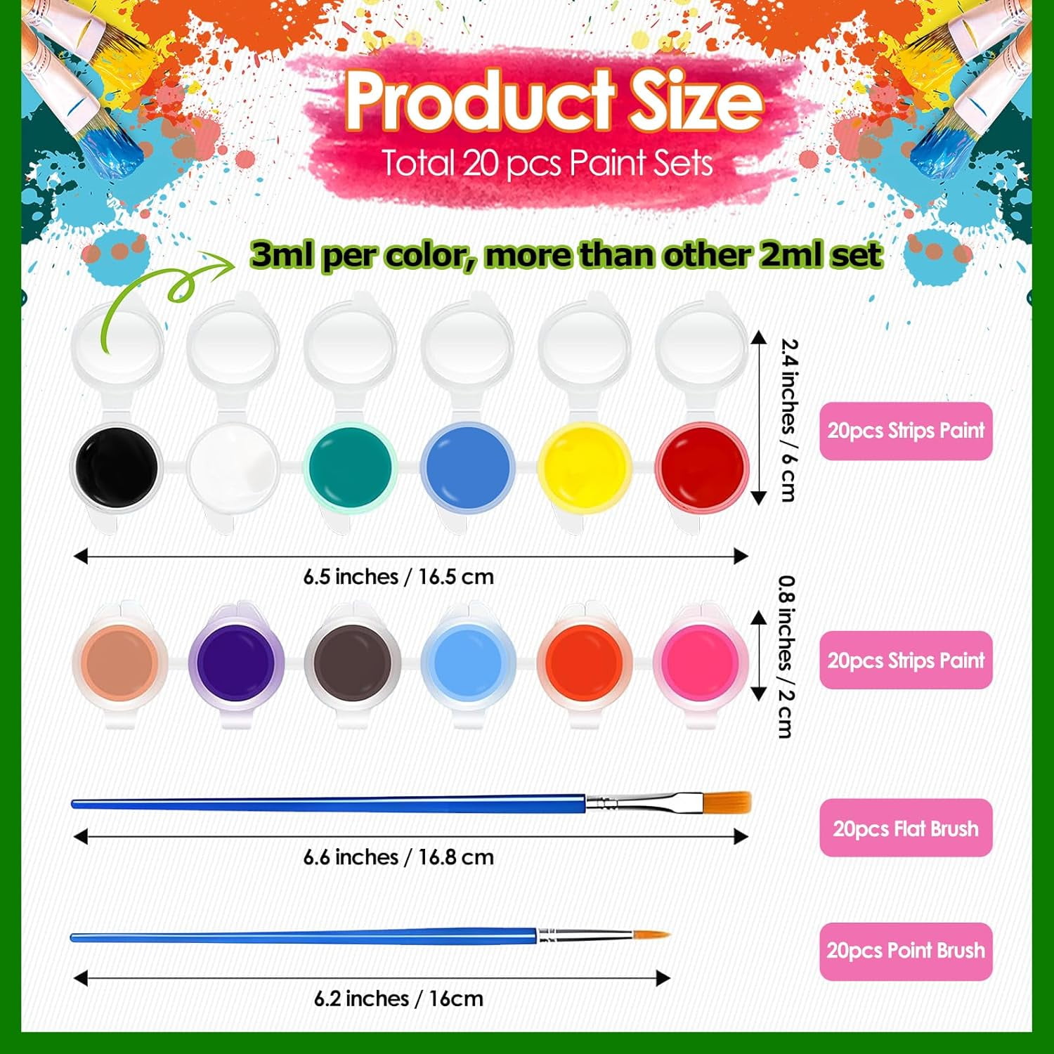 Acrylic Paint Set for Kids - 280 Pcs Washable 12 Colors with Brushes ...