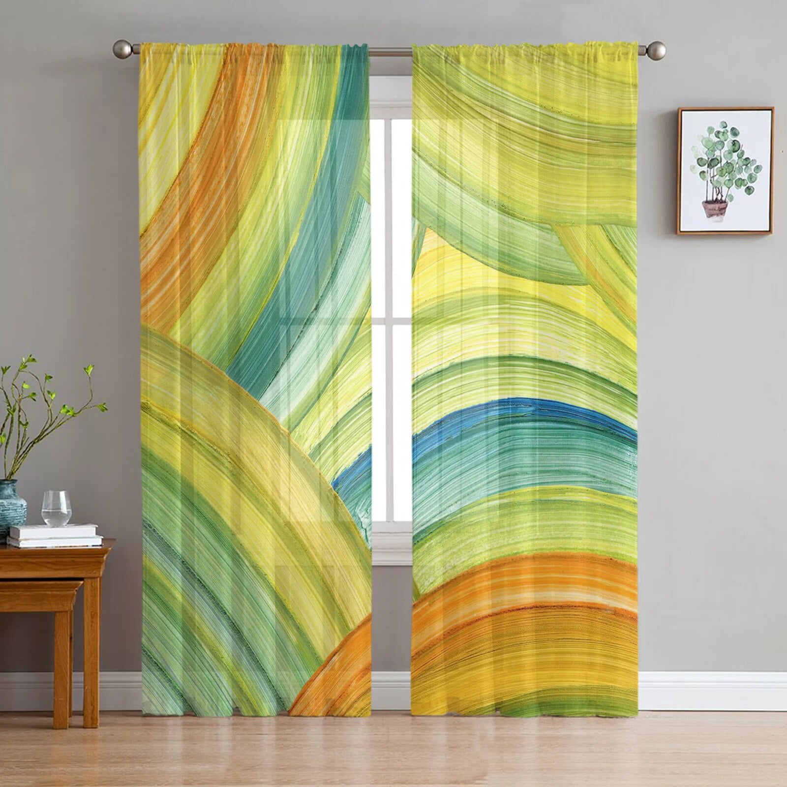 Acrylic Painting Colorful Bedroom Organza Voile Curtain Window ...