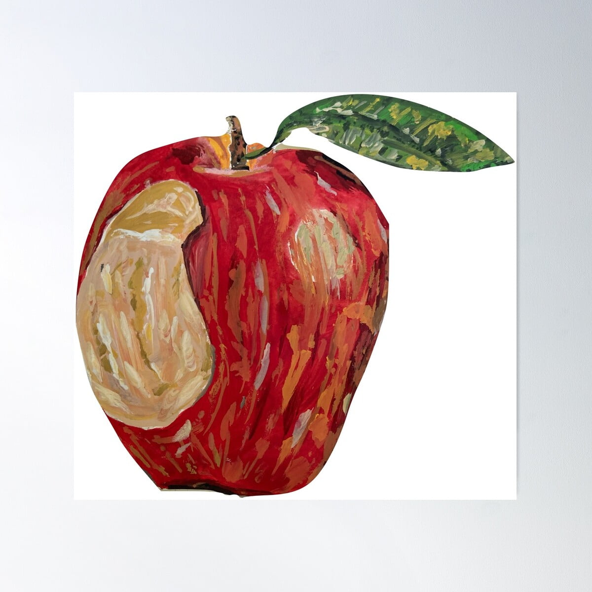 Acrylic Painting Of Apple With Bite And Stem Poster Wall Art, Modern ...