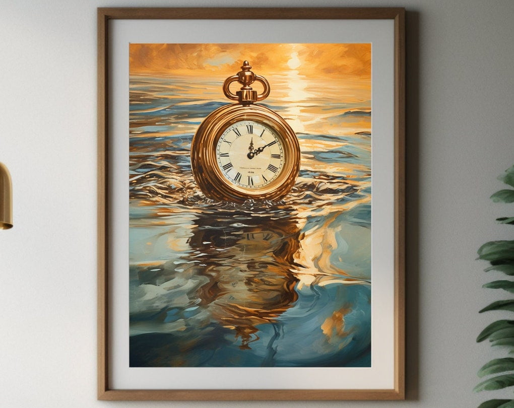 Acrylic Painting: Rising Seawater & Antique Watch Earth Tones And Blues ...