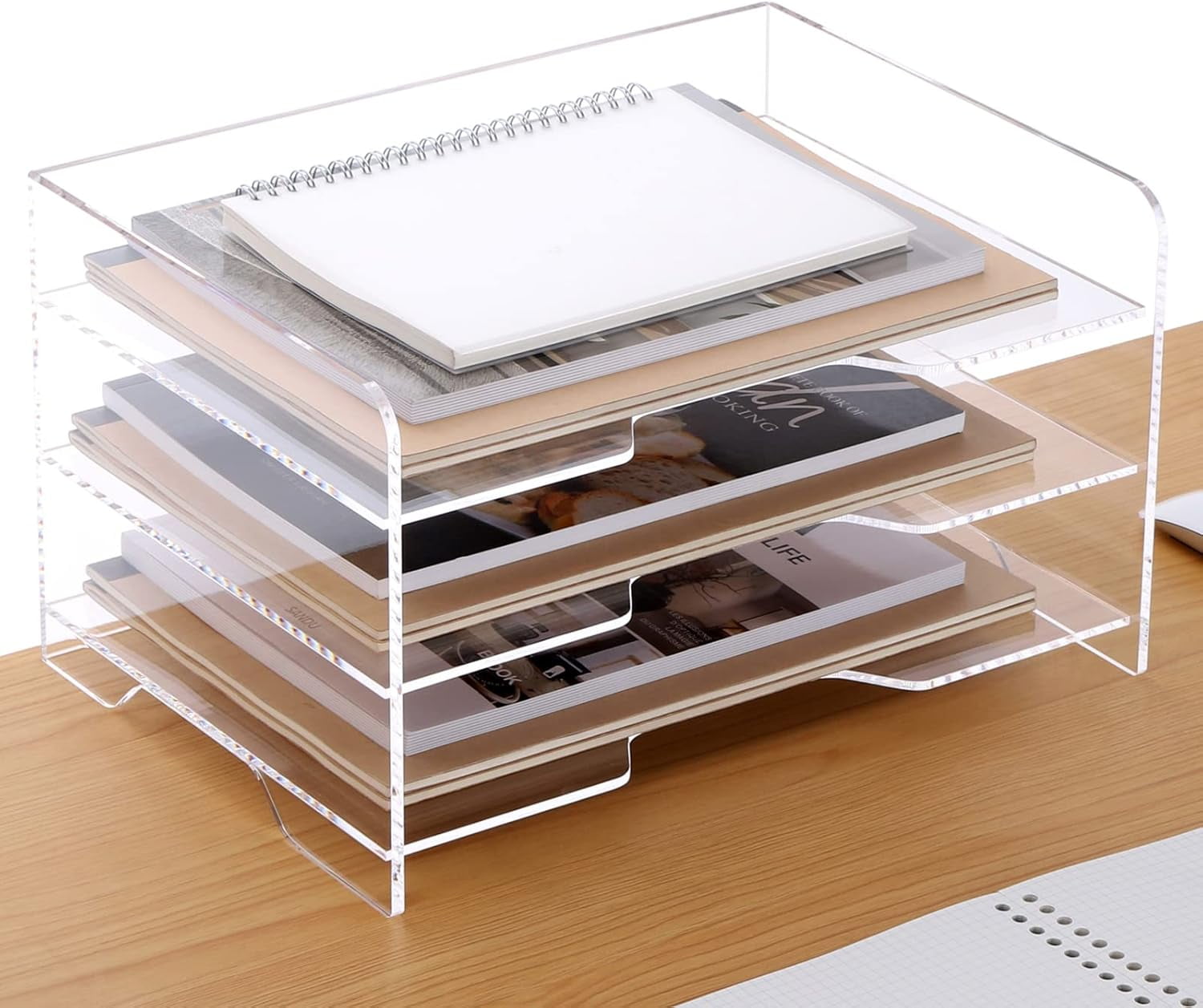 Acrylic Paper Organizer Letter Tray for Desk, 3 Tier Enlarged File ...