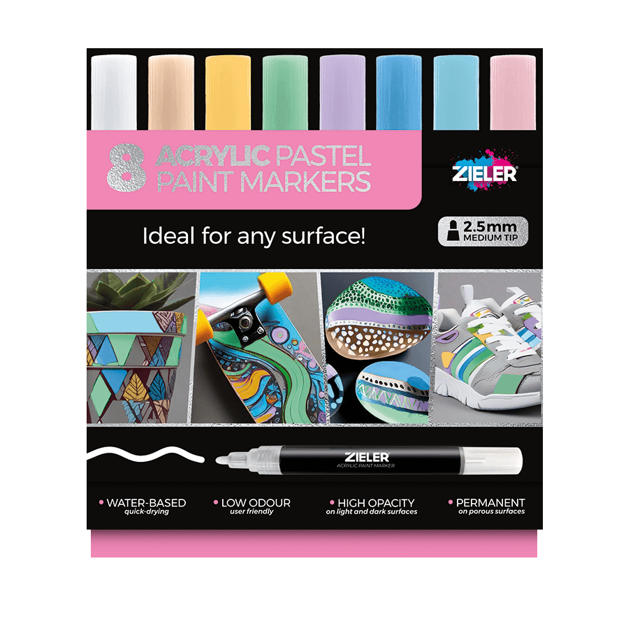 Acrylic Pastel Paint Marker Pens, Medium tip (2.5mm), Set of 8 Assorted ...