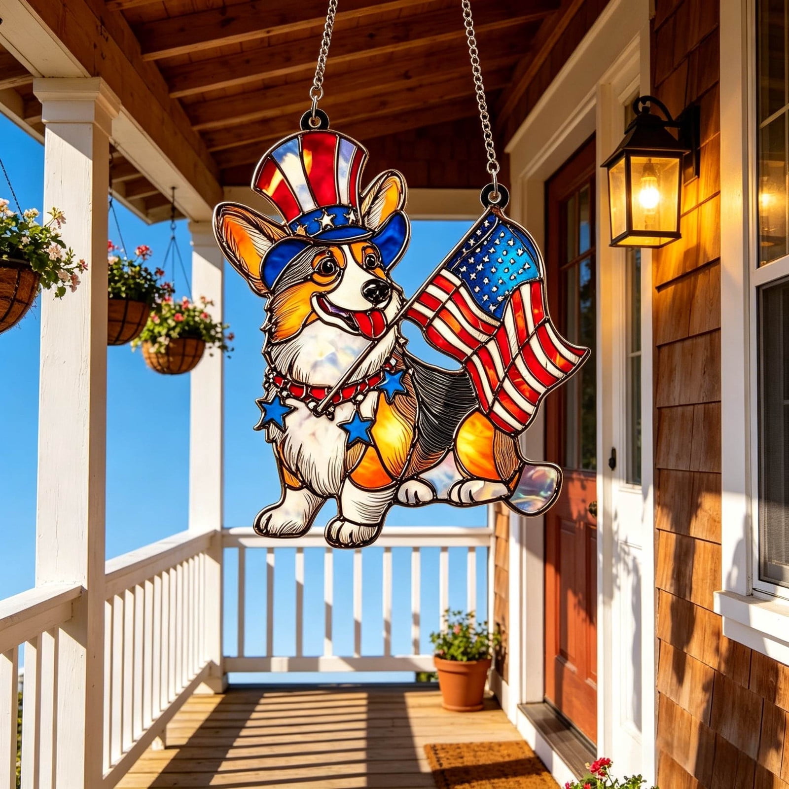 Acrylic Patriotic Corgi Pendant Star-Spangled Bow – Double-Sided Print ...