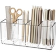 Acrylic Pen Holder 3 Compartments, Clear Pencil Organizer Cup for ...