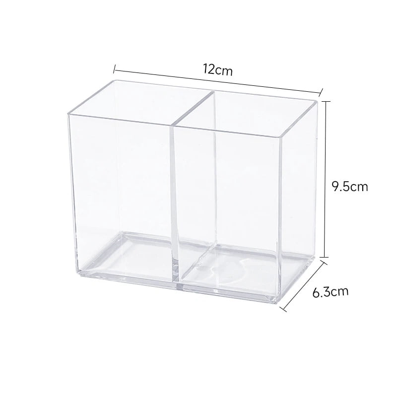 Acrylic Pencil Pen Holder Clear Makeup Brush Organizer 2 Compartments ...