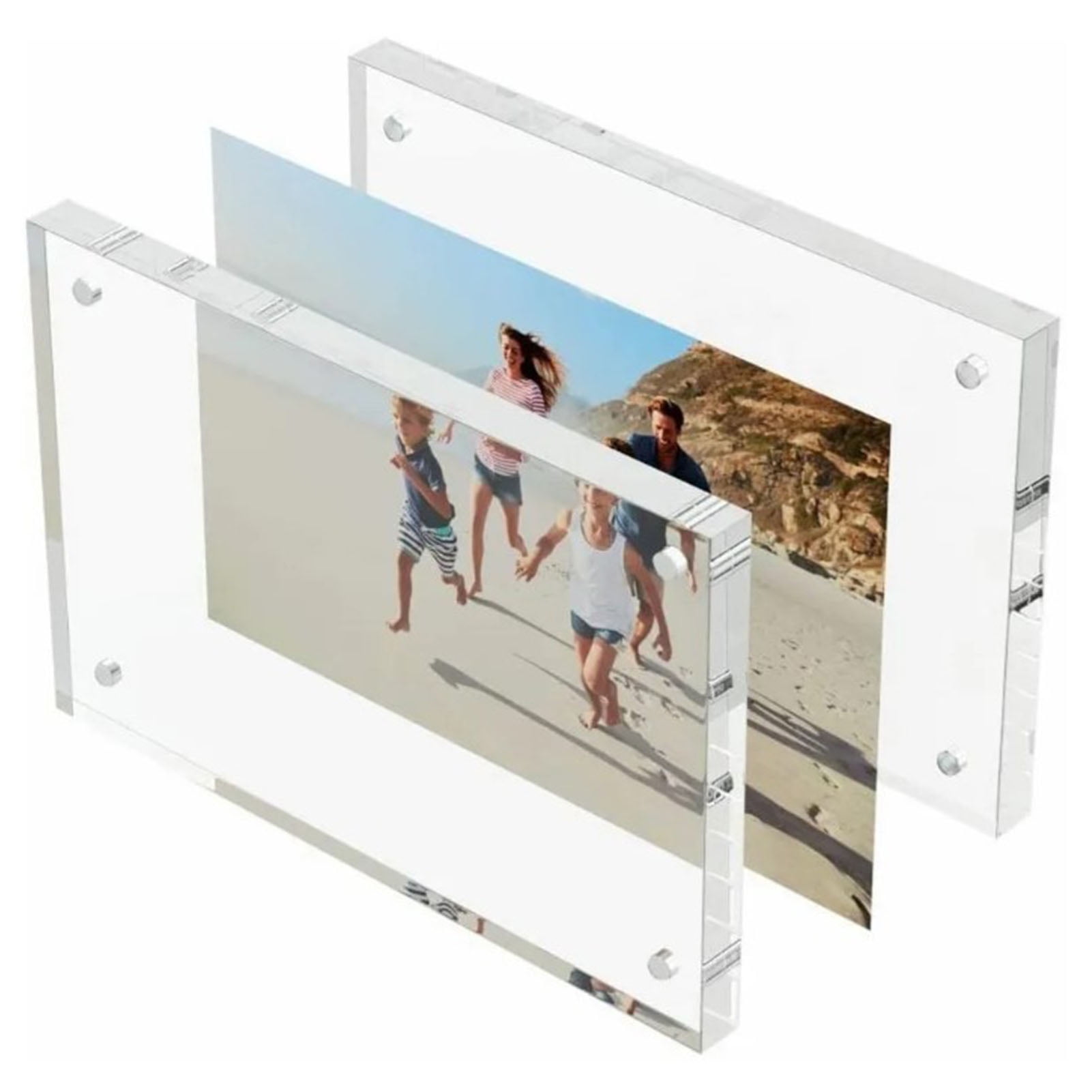 Acrylic Photo Frame Crystal Clear Frameless Double Sided Freestanding ...