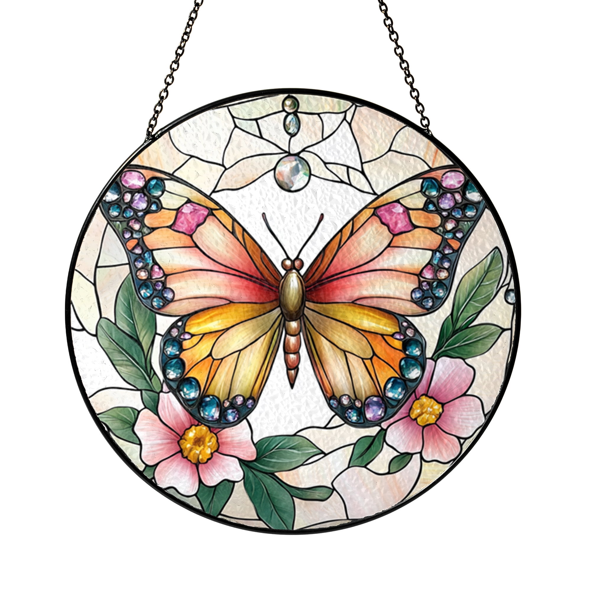 Acrylic Pink Butterfly Suncatcher Window Hanging, Bright Floral Garden ...