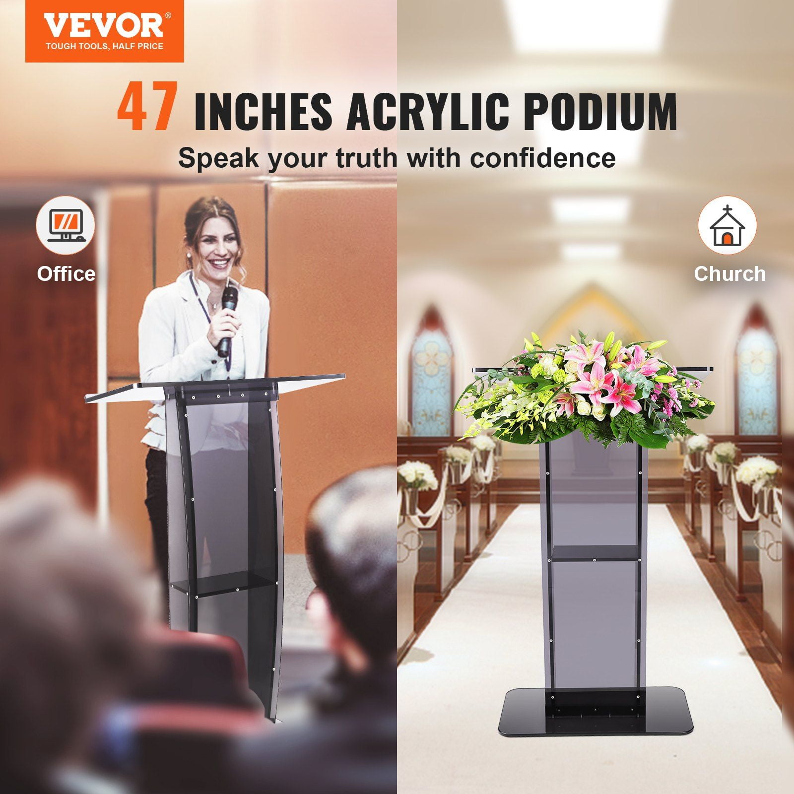 Acrylic Podium,47"Acrylic Podium Stand with Wide Reading Surface ...