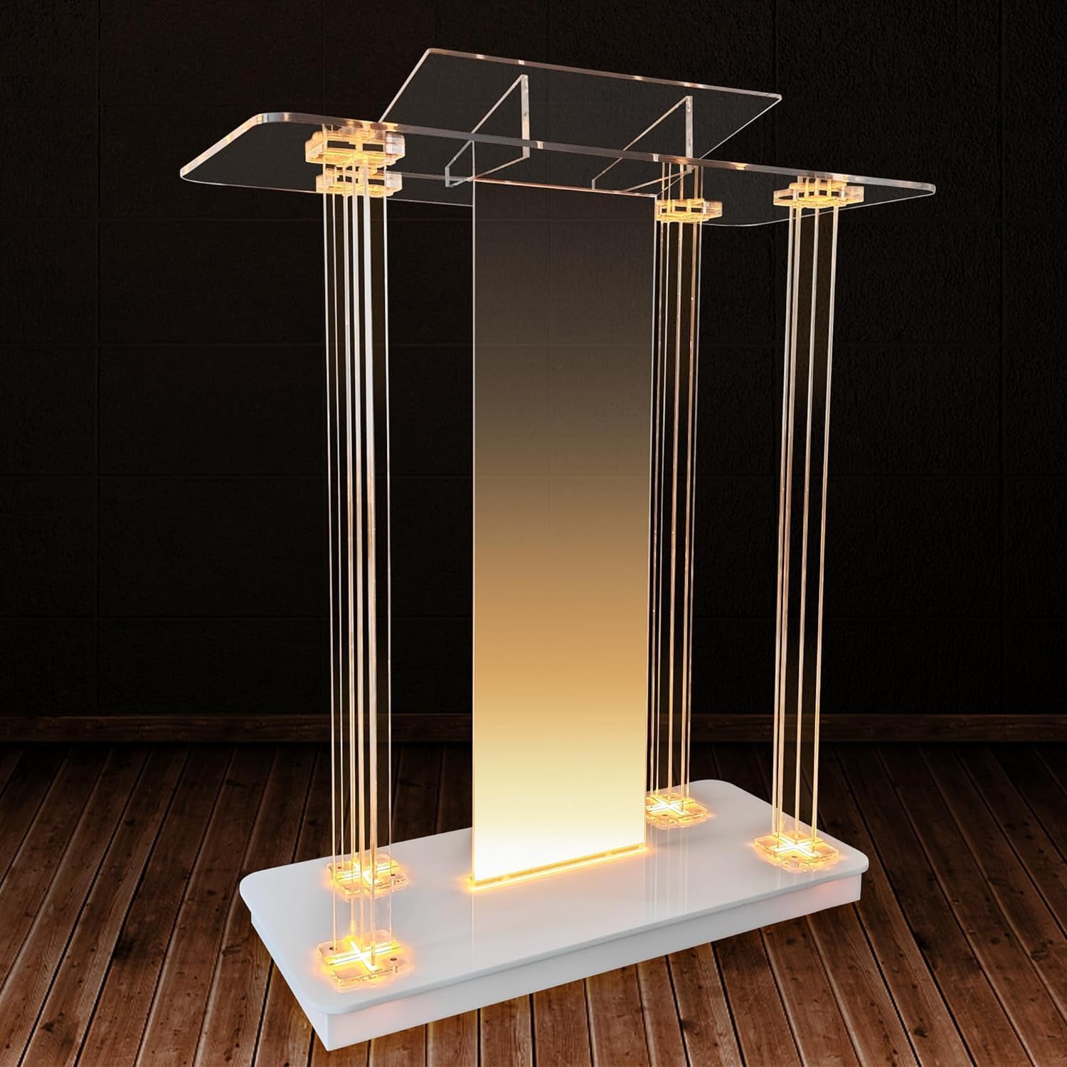 Acrylic Podium, Led Light Lectern Stand with Wheels, Church Pulpit for ...