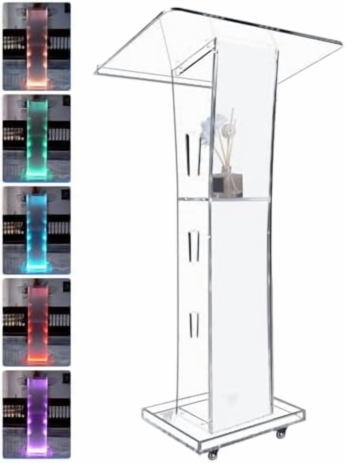 Acrylic Podium Stand - 42.5” Clear Pulpit with 15 Adjustable LED Colors ...