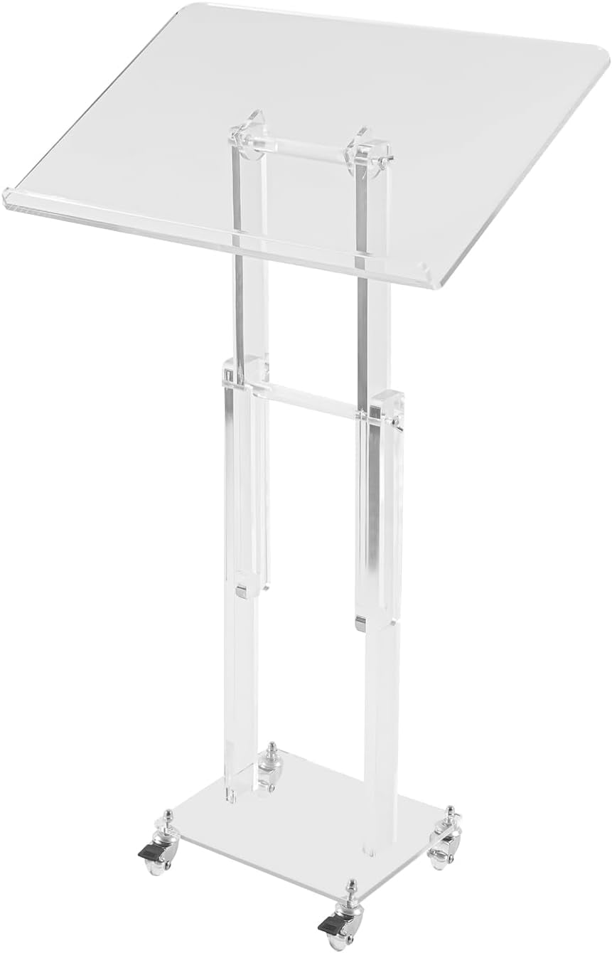 Acrylic Podium Stand with Lockable Wheels,Angle and Height Adjustable ...