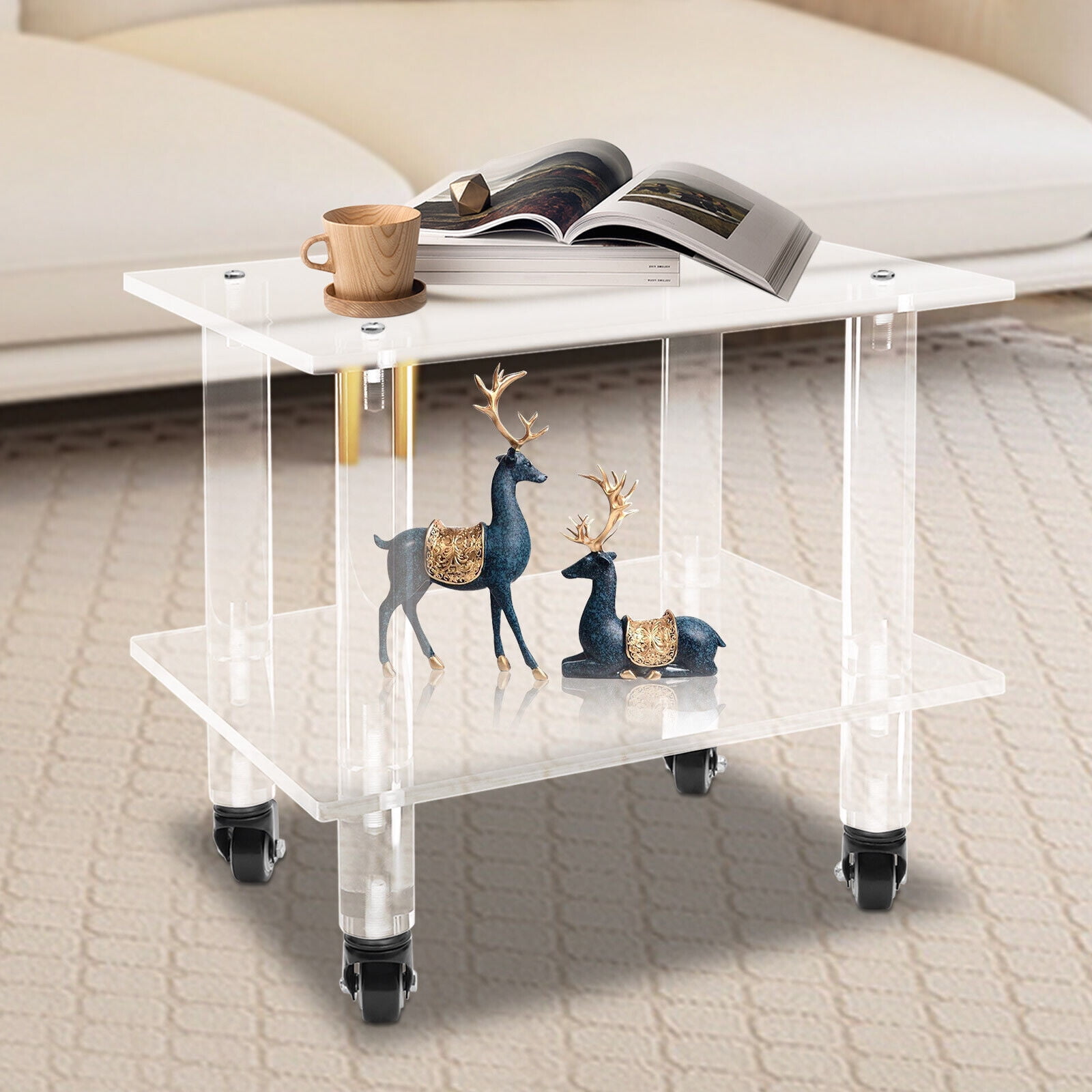 Acrylic Printer Stand 2-Tier Under Desk Printer Table with Wheels ...