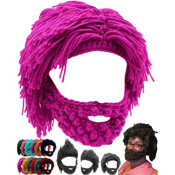 Acrylic Punk Style Beanie with Attached Straight Hair Wig and Knitted ...