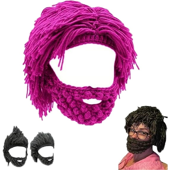 Acrylic Punk Style Beanie with Attached Straight Hair Wig and Knitted ...