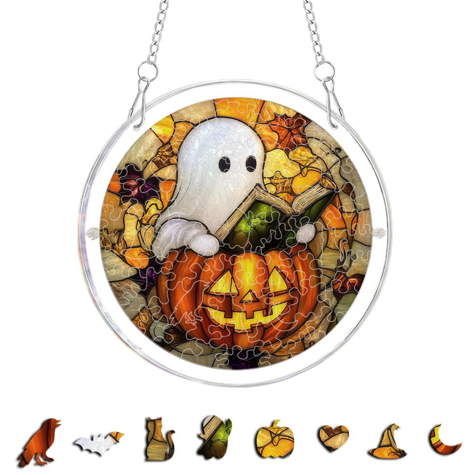 Acrylic Puzzle Hanging Ornament, Halloween Skeleton Witch Wall Art ...