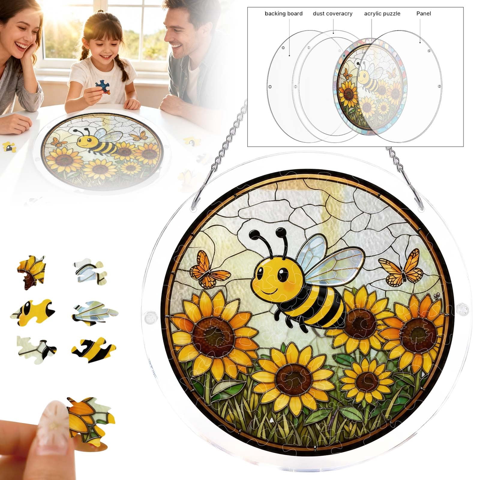 Acrylic Puzzle Hanging Ornament for Home Wall Art DIY - Round Pendant ...