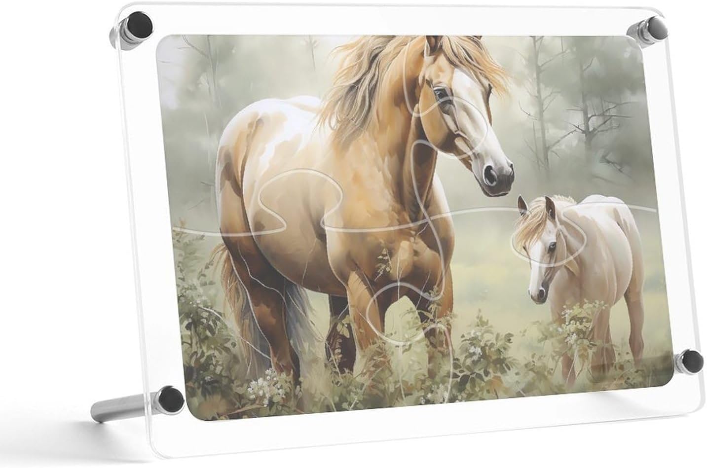 Acrylic Puzzle Photo Frame Clear Photo Picture Frames with Stand Paintings Horses Printed Free ...
