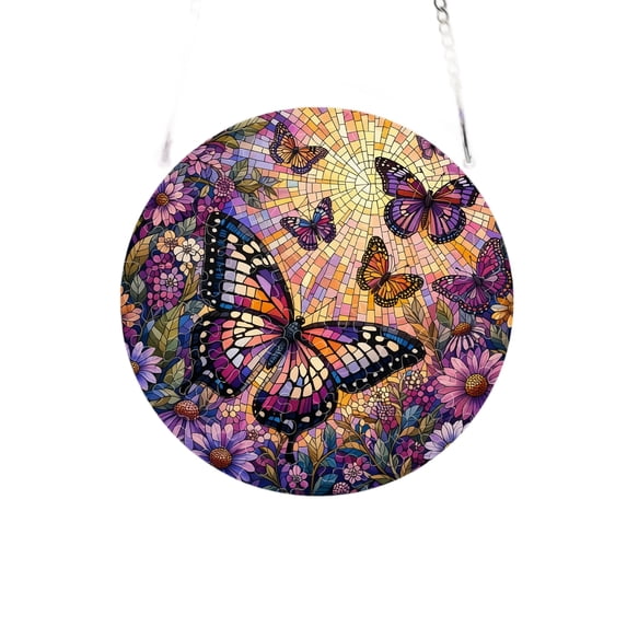 Acrylic Puzzle Suncatcher Window Hanging, 2D Mosaic Butterfly Floral ...