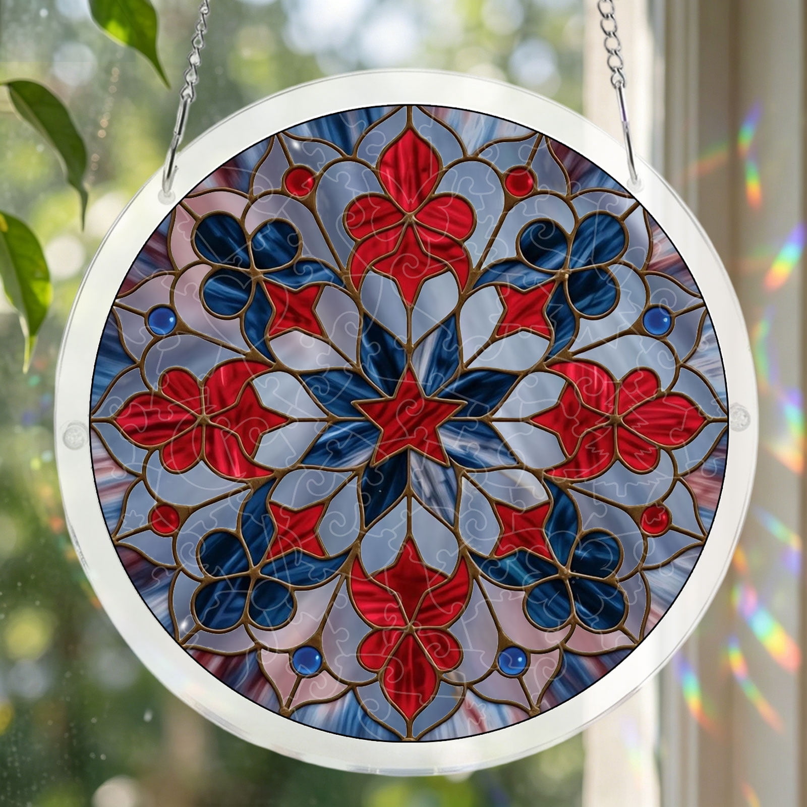 Acrylic Puzzle Suncatcher Window Hanging Red Geometric Sun Catcher ...