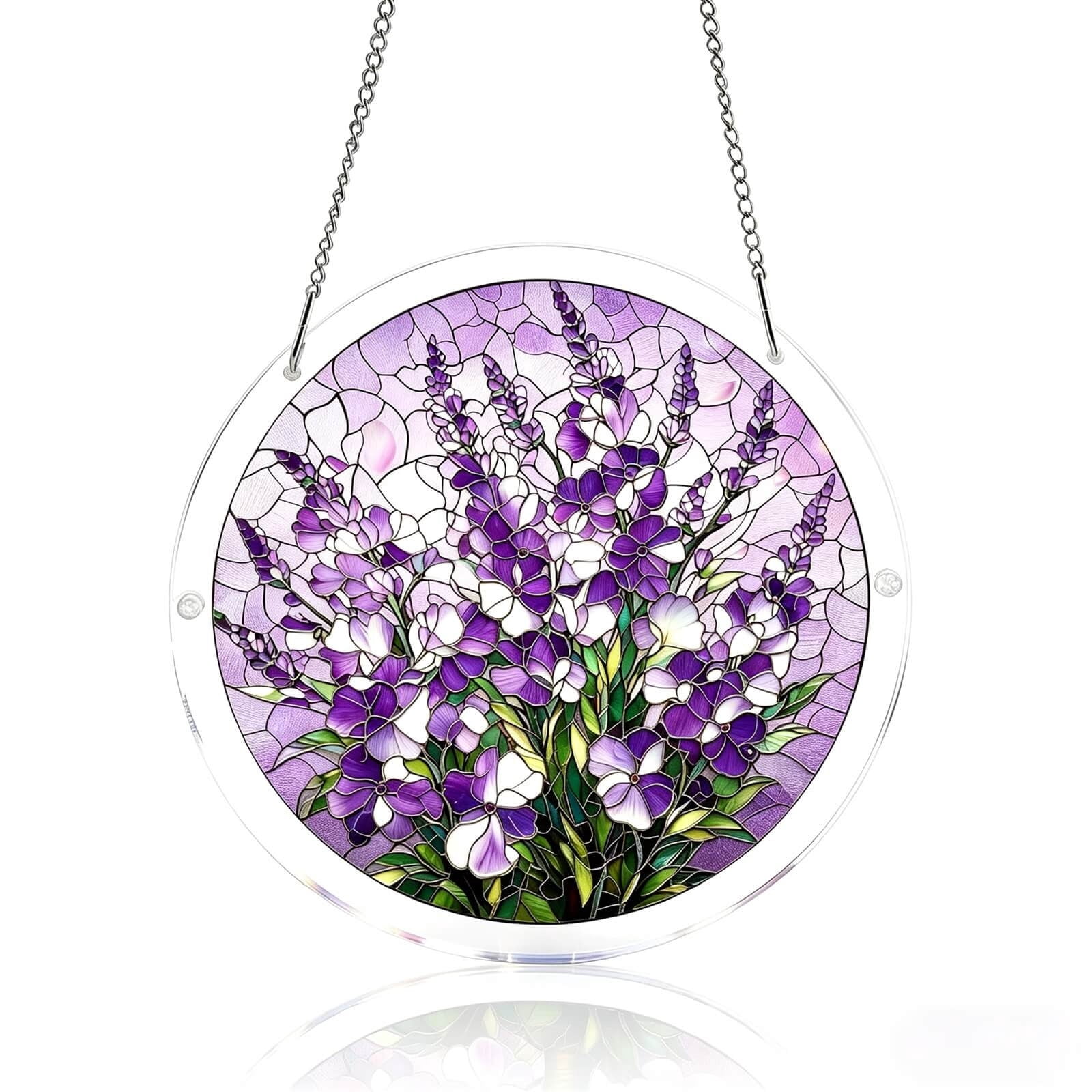Acrylic Puzzle Suncatcher Window Hanging, Round Stained Glass Floral ...