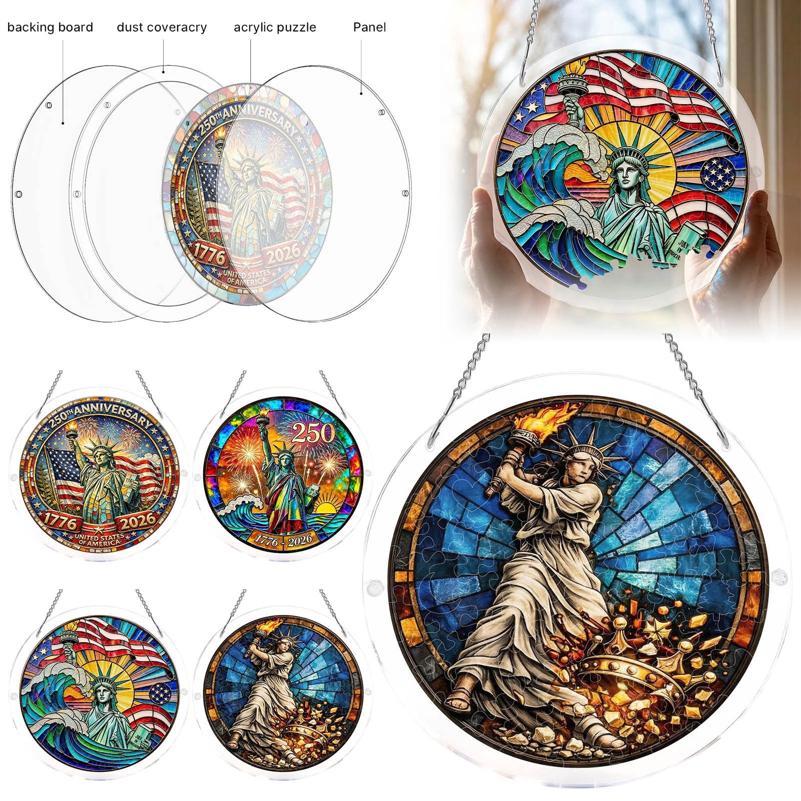 Acrylic Puzzle Suncatcher Window Hanging, Stained Glass Style Art Decor ...