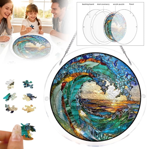 Acrylic Puzzle Suncatcher With 83 Pieces Wave Pattern Diy Puzzles ...