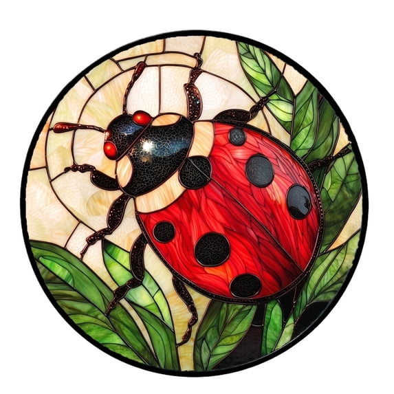 Acrylic Puzzle Toy Keychain Round Ladybug Leaf Pattern Stained Glass ...