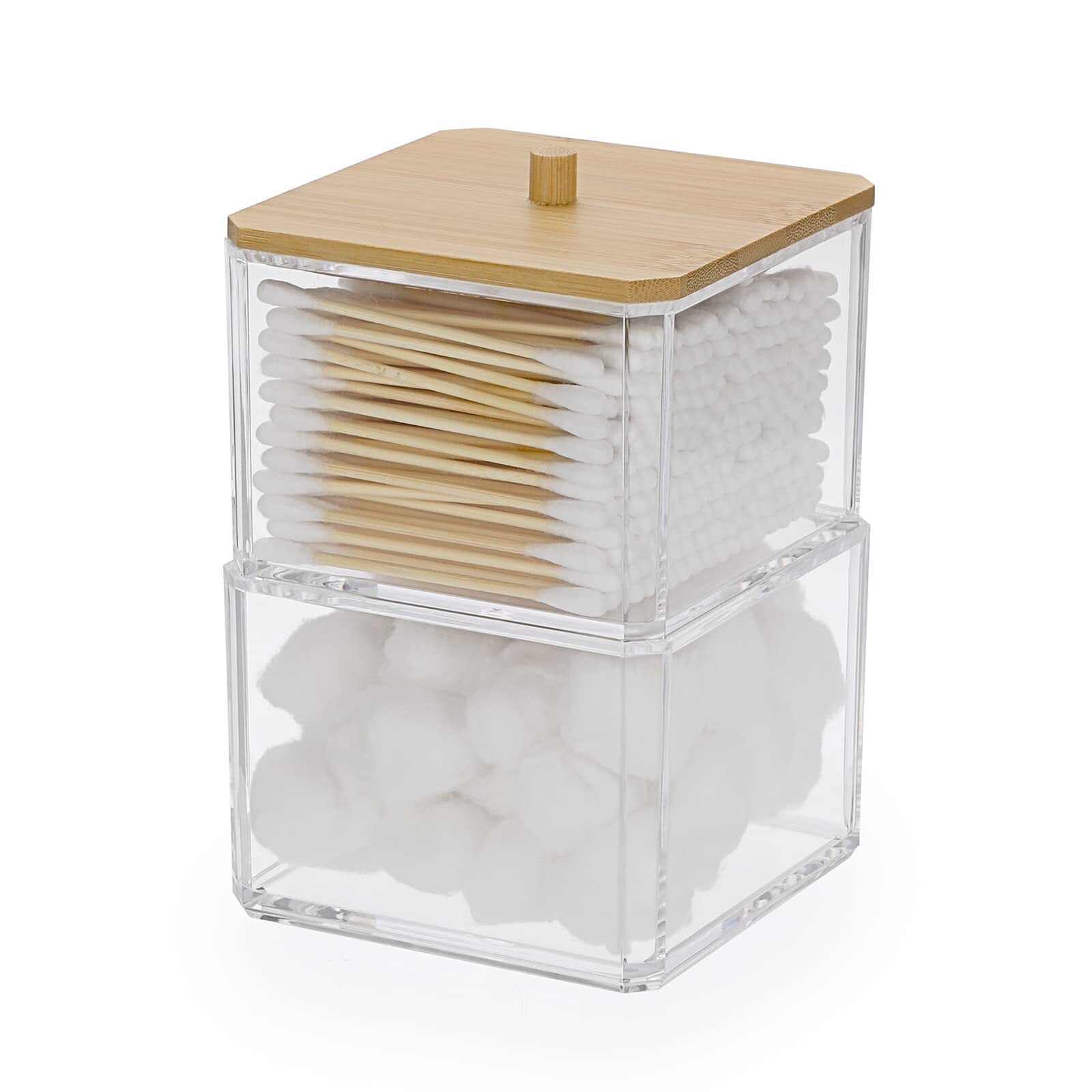 Acrylic Q-Tip Holder Dispenser with Lid Clear Plastic Bathroom ...