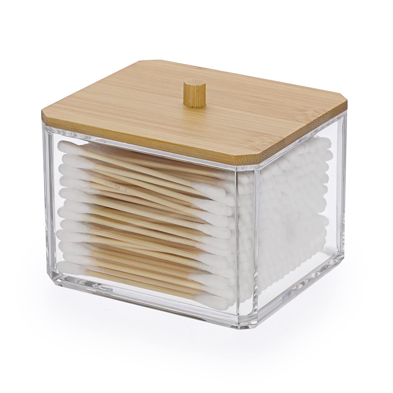 Acrylic Q-Tip Holder Dispenser with Lid Clear Plastic Bathroom ...
