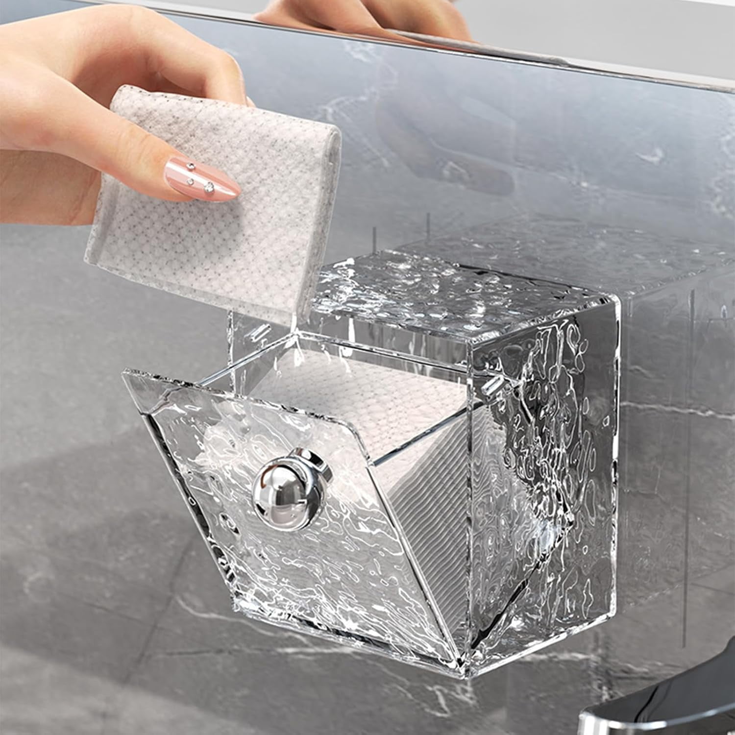 Acrylic Qtip Holder Organizer, Wall Mounted Makeup Cotton Storage Box ...