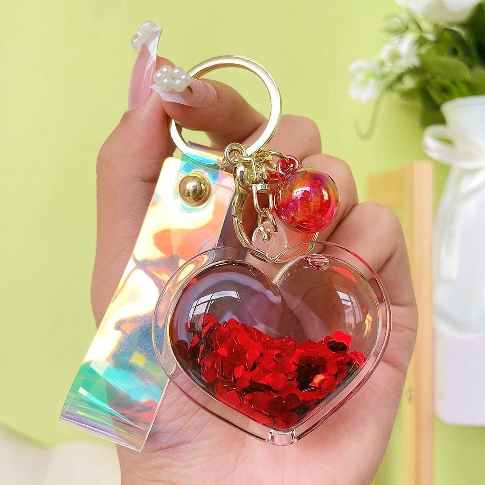 Acrylic Quicksand Heart Keychain: Cute, Creative, and Colorful Liquid ...