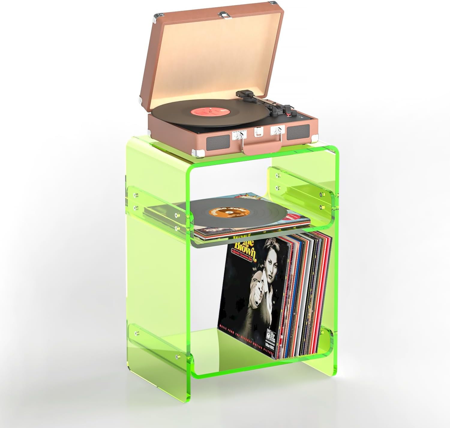 Acrylic Record Player Table with Storage Shelf – Sleek Bedside Storage ...