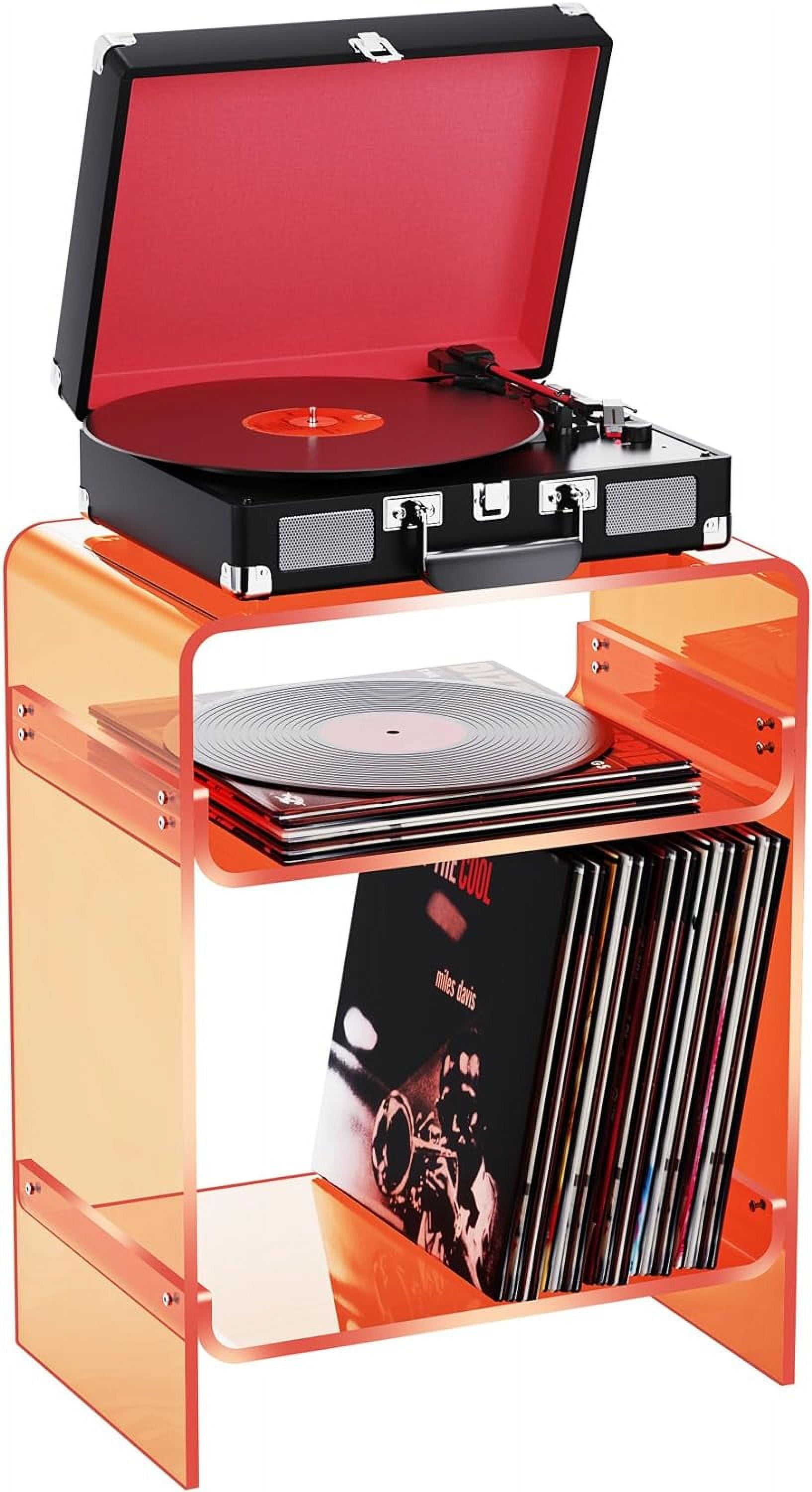 Acrylic Record Player Table with Storage Shelf, Clear Side Table ...