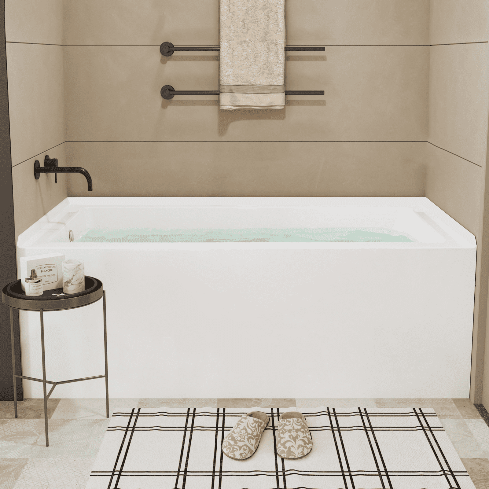 Acrylic Rectangular Alcove Soaking Bathtub in White with Right Drain ...