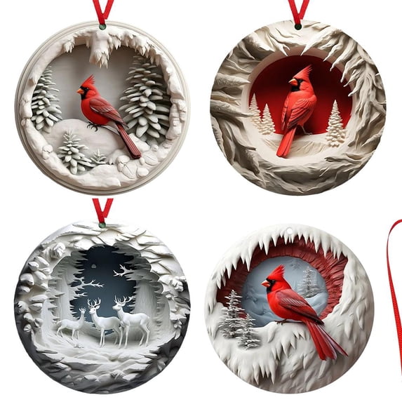 Acrylic Red Bird Christmas Tree Ornament with Handmade Craftsmanship ...