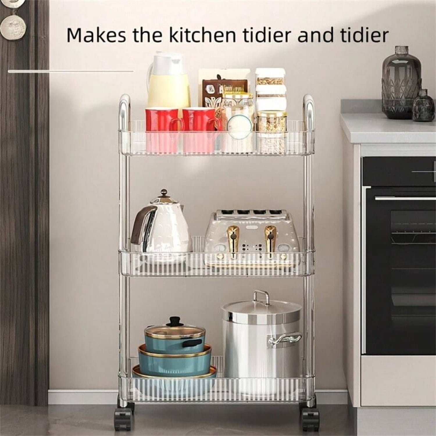 Acrylic Removable Floor-Standing Cart Snack Storage Shelf, For Kitchen ...