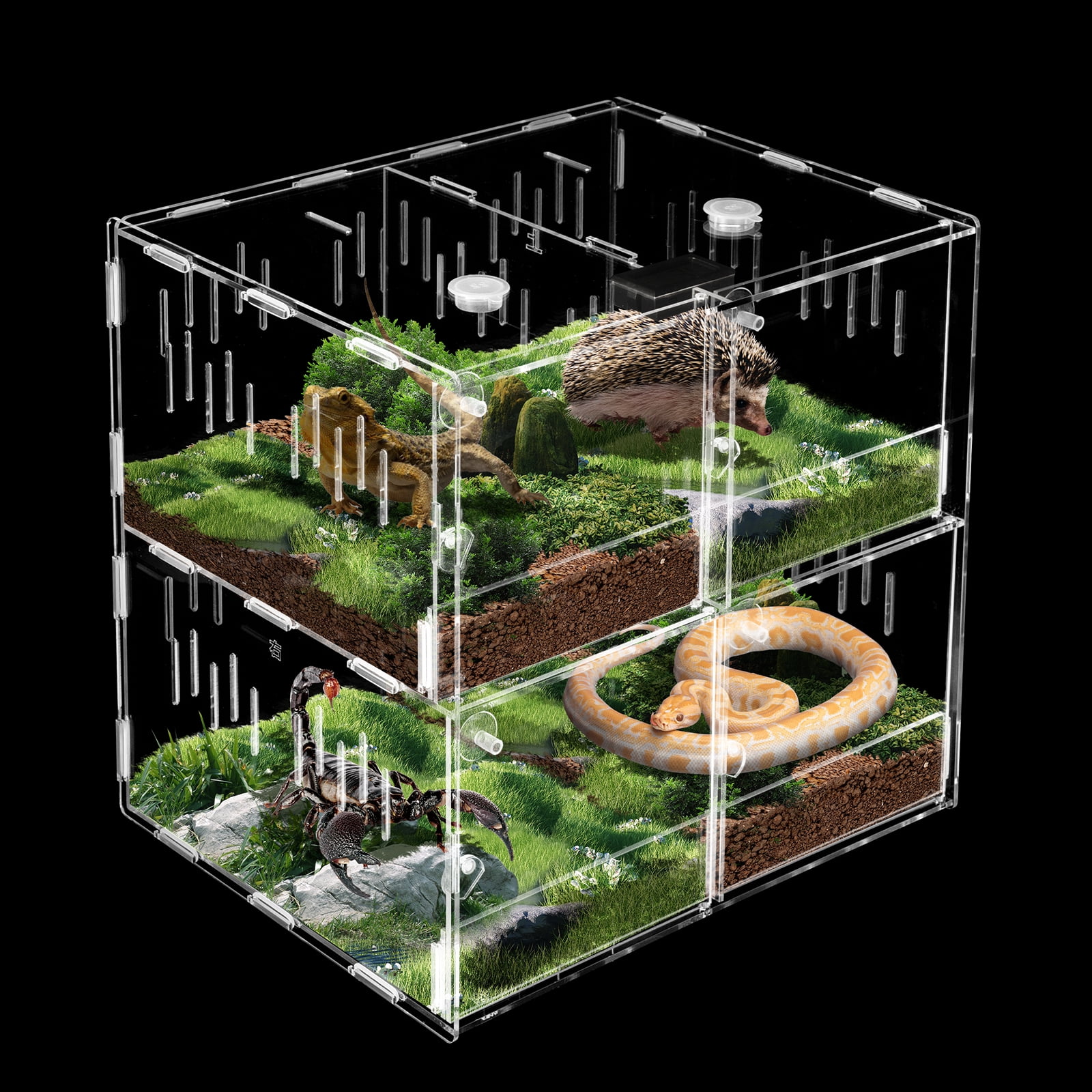 Acrylic Reptile Terrarium Tank , 4 Grids Transparent Reptile Cage ...
