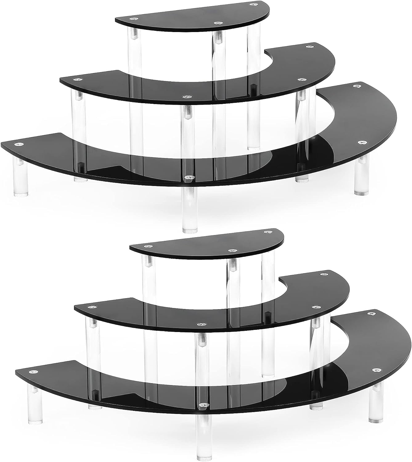Acrylic Risers Display Stand Shelf for Pop Figure, 3 Tier Black Acrylic Cupcake Stand, 2 Pack ...