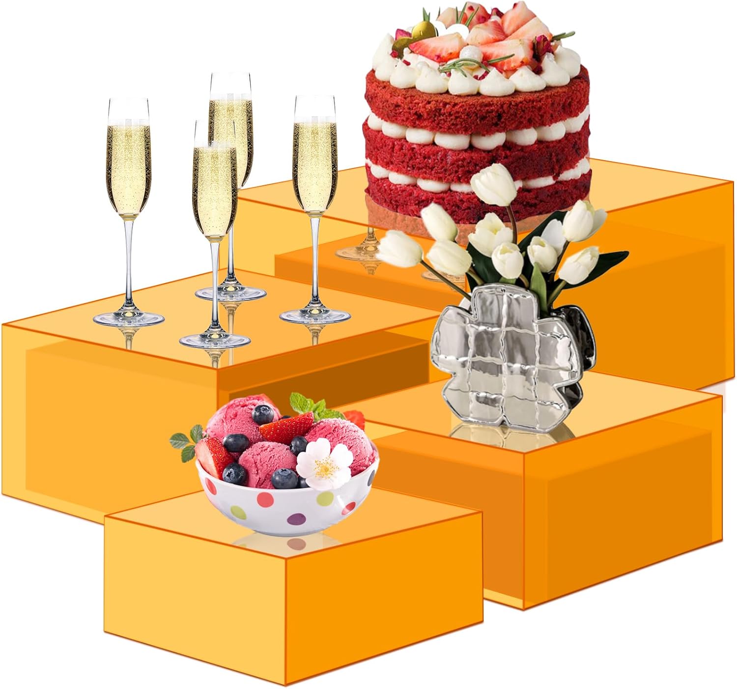 Acrylic Risers for Display,White Acrylic Cube Box Dessert Display Stand ...