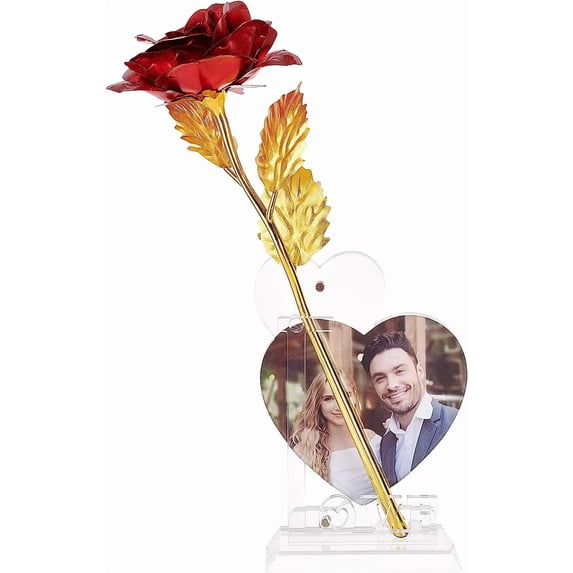 Acrylic Rose Display Stand Clear Heart Shape Picture Frame 1.6x3.5x5.2 ...