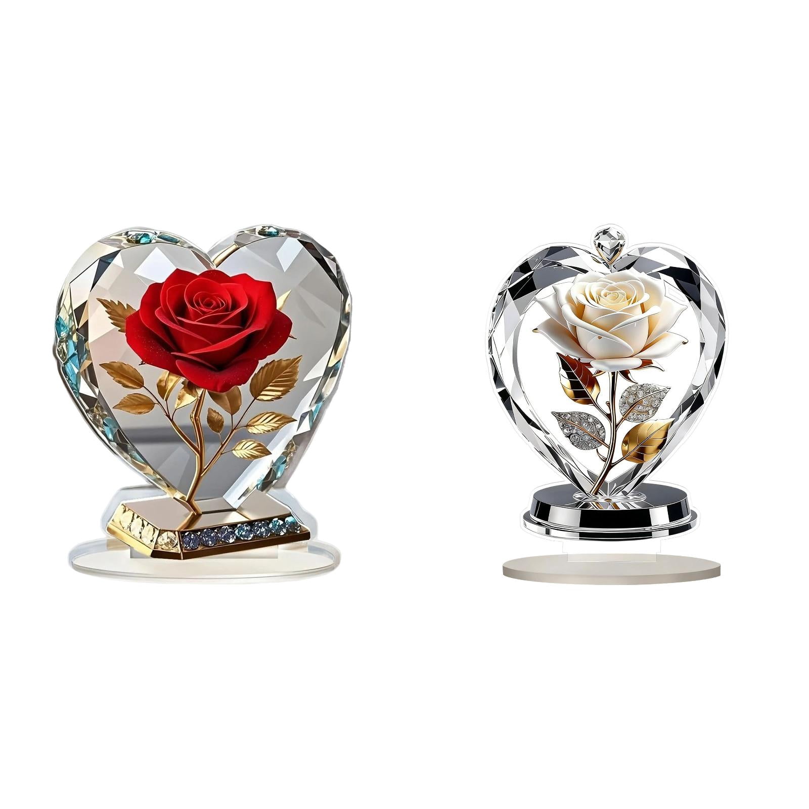 Acrylic Rose Heart Statues, 2D Rose Heart Figurine Ornament, Lovely ...