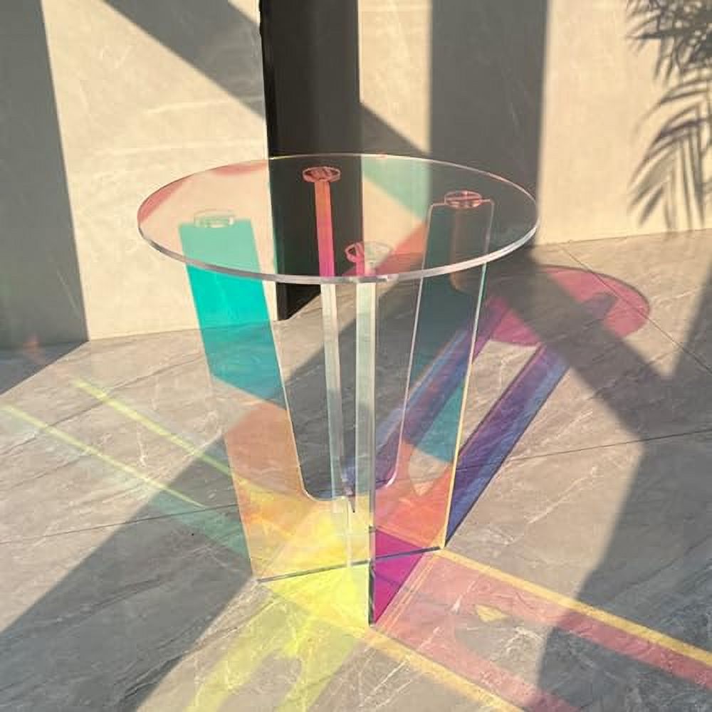 Acrylic Round Clear Iridescent Side Table,Acrylic Side Table,Iridescent Coffee Table,Rainbow End ...