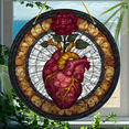 Acrylic Round Hanging Ornament 1 Pack Stained Glass Heart Rose Design ...